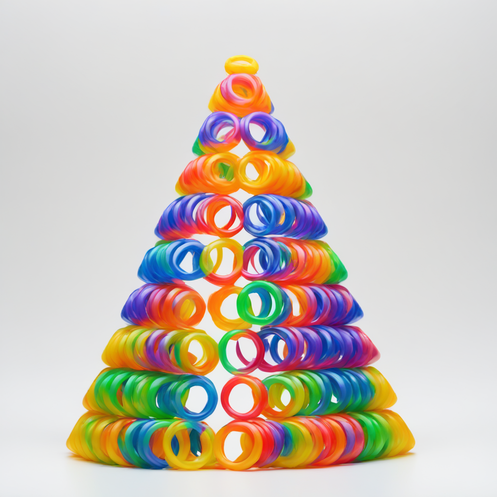 children's toy: a pyramid of multicolored plastic rings with a ...